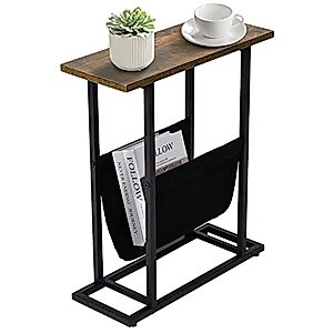 Small Side Table for Small Spaces - Narrow Small End Tables Living Room - Slim End Table with Magazine Holder - Skinny Bedside Table Small Nightstand Bedroom - Industrial Rustic Little Thin Side Table