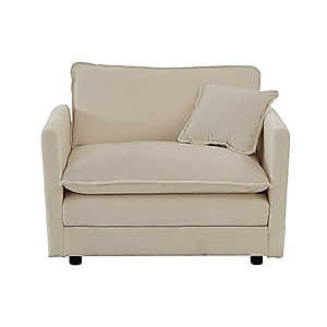 Eafurn Comfy Chenille Upholstered Accent Chair with Movable Ottoman,Oversized Single Sofa Couch Deep Seat Lounge Armchair for Living Room Bedroom Office Apartment, Coffee 57.4"