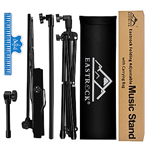 EASTROCK Folding Music Sheet Stand 2 in 1 Dual-Use Portable Foldable Music Stand Desktop Book Stand with Carrying Bag, Lightweight Metal Music Stand Holder Suitable for Instrumental Performance