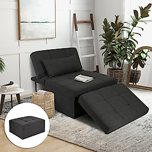 PORWEY Sleeper Chair Bed, 4-in-1 Convertible Futon Ottoman bed Sleeper, Foldable Sofa Couch with Adjustable Backrest for Guest Room/Office Living Room, No Assembly Required, 36” Width,Gray
