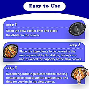 2-in-1 Silicone Slow Cooker Liners fit for 6-7 QT Crockpot, Silicone Slow Cooker Divider Liner, Reusable/BPA Free/Leakproof/Slow Cooker Accessories Cooking Liner for 6-7 Quart Pot