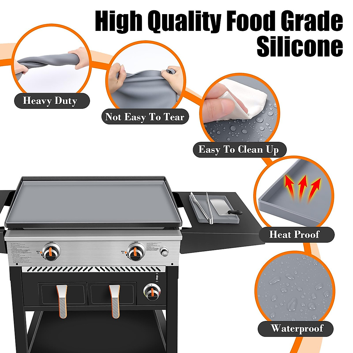 GRILL FORCE Silicone Griddle Mat with Spatula Mat for Blackstone 28 Inch Griddle Food Grade Silicone Mat Protective Mat Cover Griddle Buddy Mat Keep Flat Top Clean,Protect Griddle from Insect,Rust