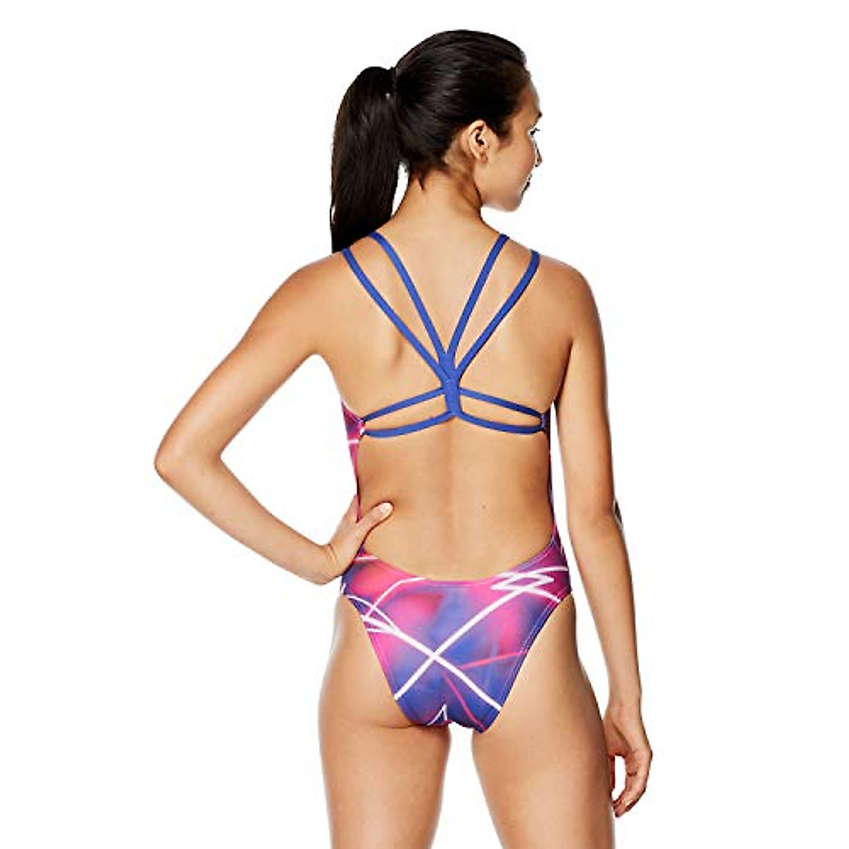 Speedo Women's Standard Swimsuit One Piece Endurance Fixed Back Double Strap, Late Night Neon, 34