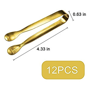 JCREN 12 Pcs Serving Tongs, Small Serving Utensils for Parties Catering Gold Tongs, Food-Grade 304 Stainless Steel Mini Serving Tongs Appetizer Tongs for Tea Party Coffee Bar, 4" Sugar Tongs - Gold