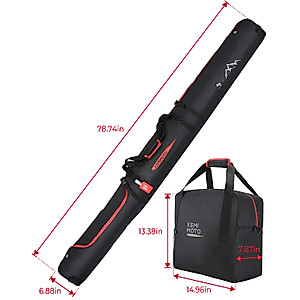KEMIMOTO Ski Bag and Boot Bag Combo, Snowboard Bag Padded Ski Bags for Air Travel, Snow Ski Bags Fit Skis Up to 200cm, Ski Double Bag Combo