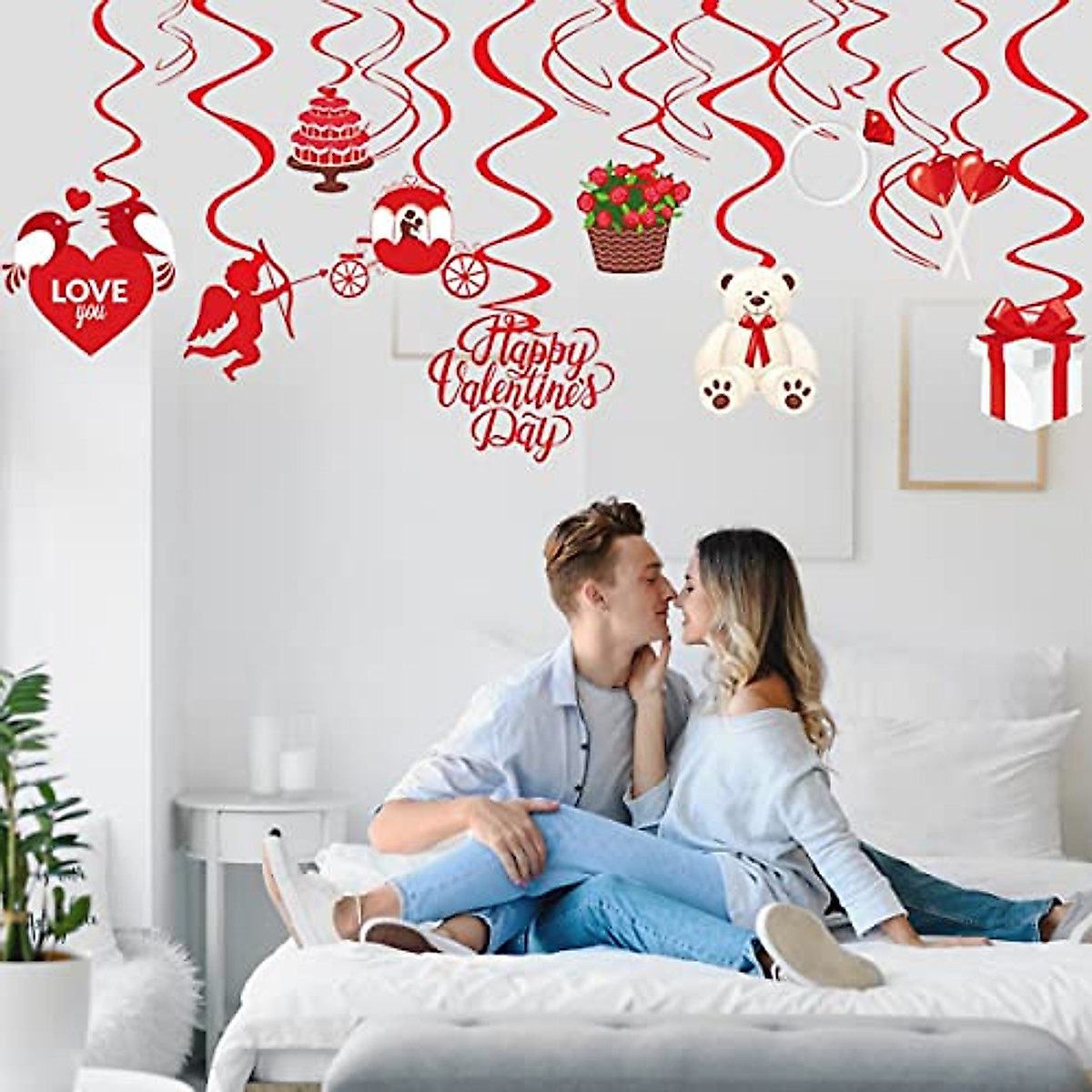 Valentines Day Decoration Set Valentines Day Decor 1Pcs Love Bunting Banner 10Pcs Single Swirls 6Pcs Double Swirls and 10Pcs Toppers Valentines Decorations Valentine's Day Decorations