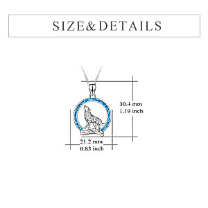 YFN Wolf Necklace Gifts for Men Women Sterling Silver Opal Moon Wolf Jewelry Birthday for Wolf Lover 18"