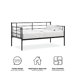 REALROOMS Praxis Metal Daybed with Steel Frame and Slats, Under Bed Storage, Twin, Black