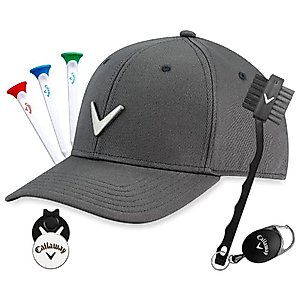 Callaway Golf Hat & Golf Accessories Gift Set with Hat Clip, Golf Ball Marker, Golf Club Brush & Plastic Golf Tees