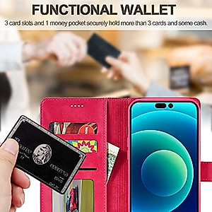 KOBBRAN for iPhone 14 Wallet Case iPhone 13 Case Leather with Credit Card Slots Holder Flip Folio Cover Shockproof Wallet Case for iPhone 14/iPhone 13 Phone Case for Women Men (Rose Red)
