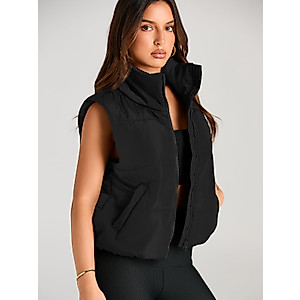 AUTOMET Fall Outfits Clothes Puffer Vest Women Sleeveless Winter Cropped Outerwear Warm Puffer Lightweight Stand-up Collar Down with Pockets 2024