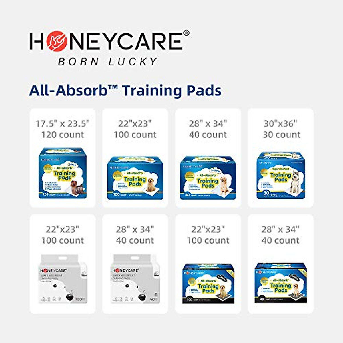 HONEY CARE All-Absorb Dog/Puppy Potty Training Pads, 5-Layer Leak-Proof Ultra Absorb Eliminating Urine Odor Pet Pee Pad (Magic Funnel, L 22x23 inch,100ct)