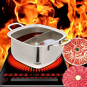 SHERCHPRY Pan Divider Stainless Steel Cookware Hot Pot with Divider Shabu Shabu Hot Pots Stainless Steel Pot for Induction Cooktop Gas Stove M Stainless Steel Wok Supplies