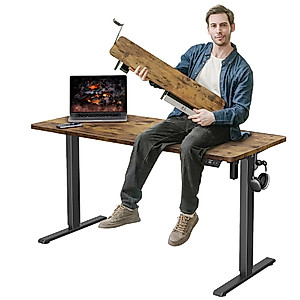 WALKINGDESK 48x24 Inches Electric Standing Desk with Drawer and Monitor Stand, Height Adjustable Stand up Desk for Home Office, Ergonomic Sit to Stand Desk with Phone Holder, 3 Hooks, Rustic Brown