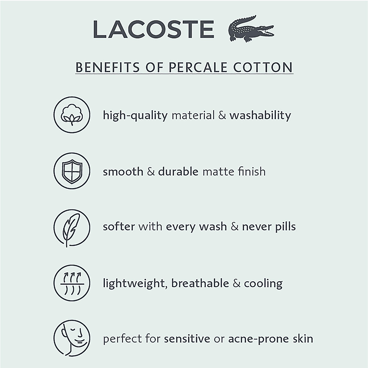 Lacoste 100% Cotton Percale Solid Sheet Set, Breathable, Cooling & Hotel Quality Sheets - Deep Pocket, Easy-Fit, Oeko-Tex Certified, White, Twin