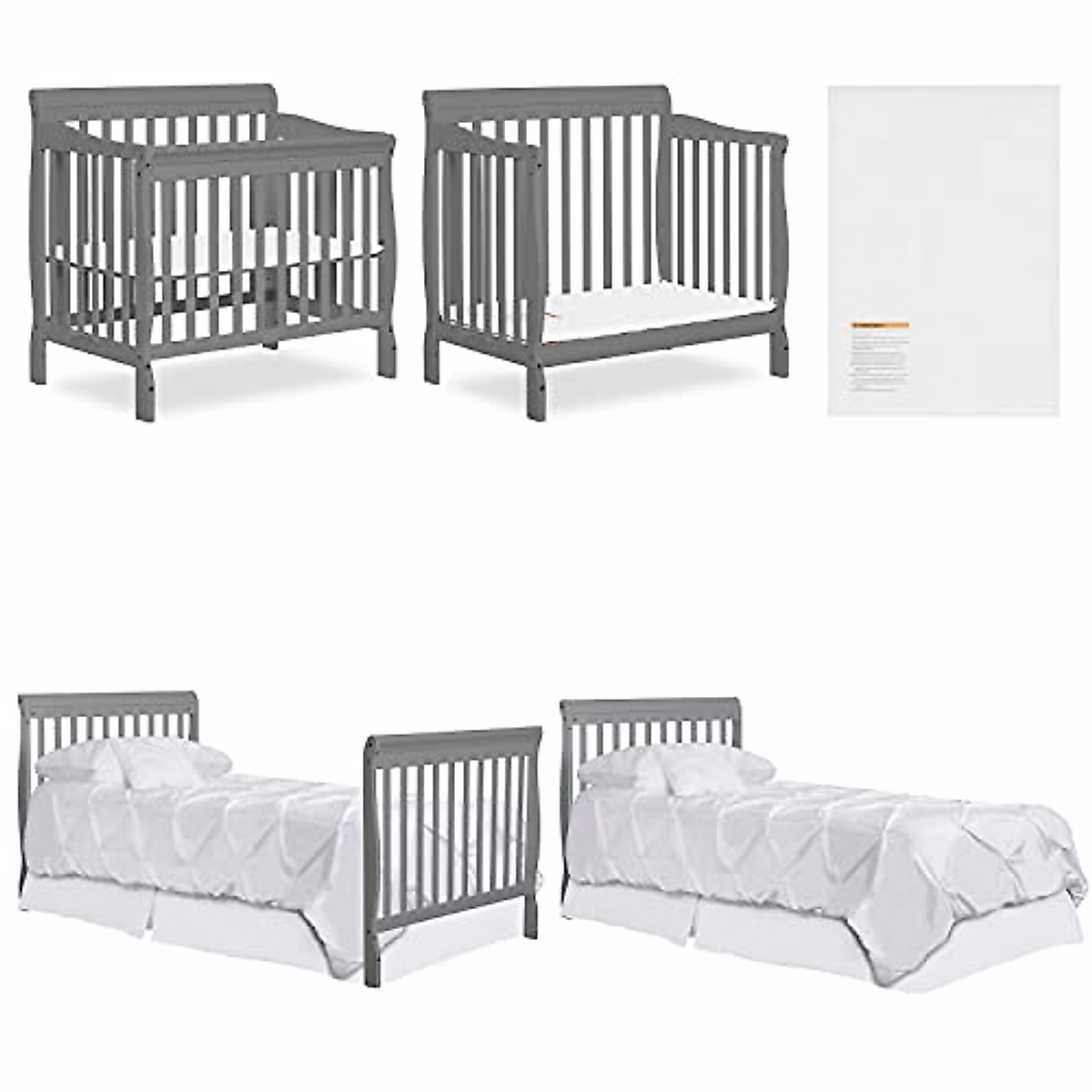 Dream On Me Nursery Essentials Bundle of Dream On Me Aden Convertible 4-in-1 Mini Crib, Dream On Me Ashton Changing-Table, with a Dream On Me Sunset 3” Extra Firm Fiber Portable Crib Mattress