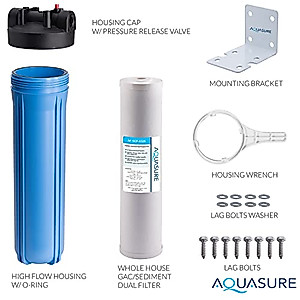 Aquasure Fortitude High Flow Whole House 25 Micron Sediment + Carbon Dual Purpose Water Treatment System - 20" x 4.5"