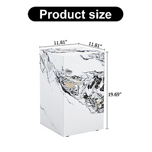 TesNus Modern Nightstand, White Bed Side Tables with Faux Marble Grain, Couch Side Tables with Cube Stylish Accent, End Table for Bedroom,Living Room (White-11.81 inch)