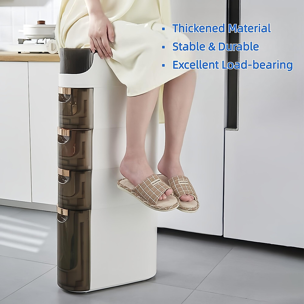 MOSAMNI 2-Tiers Slim Bathroom Storage, Waterproof Narrow Bathroom Floor Cabinet, Movable Bathroom Storage Organizer with Drawers for Small Spaces, Bathroom, Kitchen, Bedroom - Out of The Box