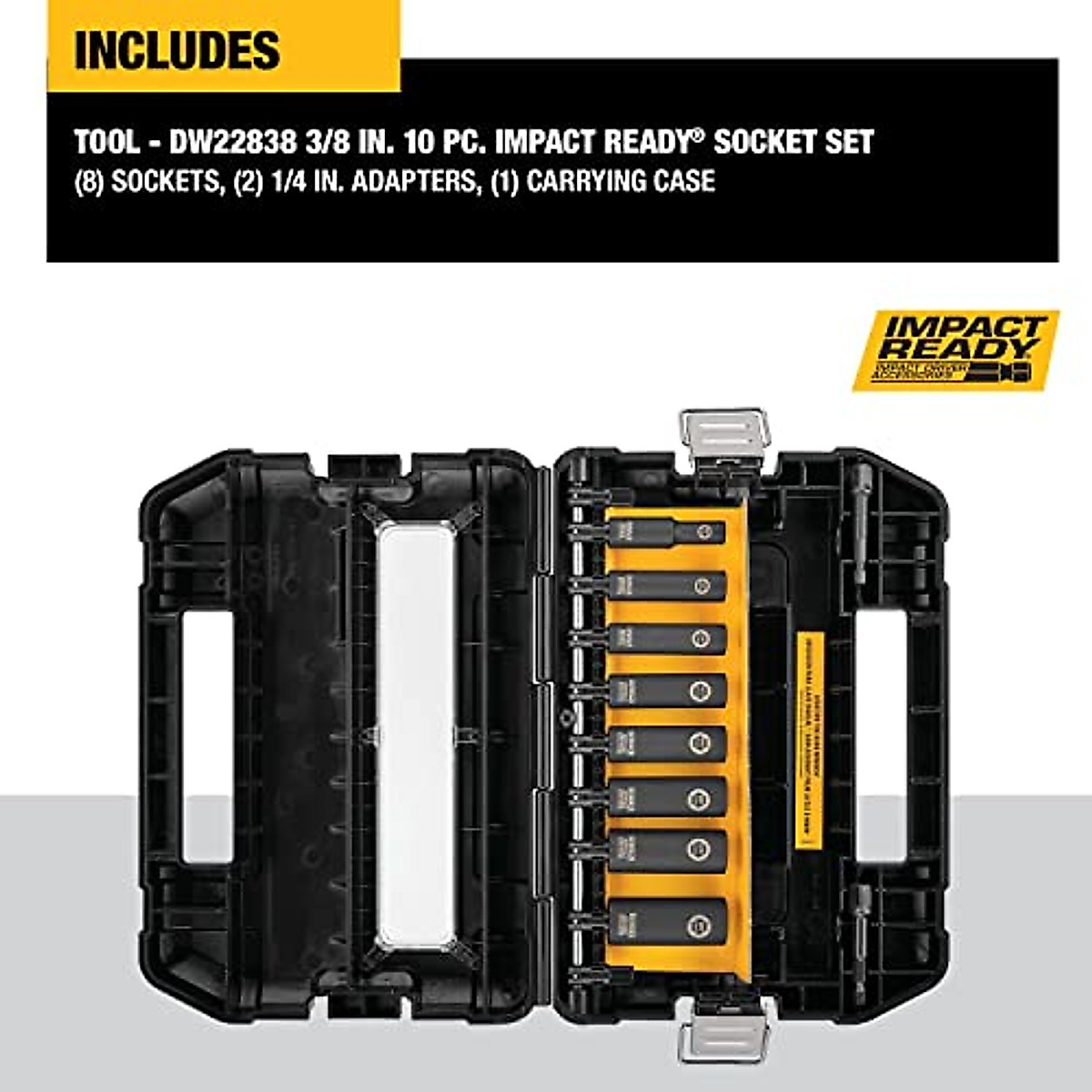 DEWALT Impact Socket Set, 10-piece Mechanic Tool Set, SAE, 3/8-Inch Drive (DW22838)