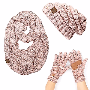 Funky Junque Hat Scarf Glove Set for Women Christmas Gifts Winter Matching Beanie Infinity Scarf Texting Gloves Confetti Indi Pink