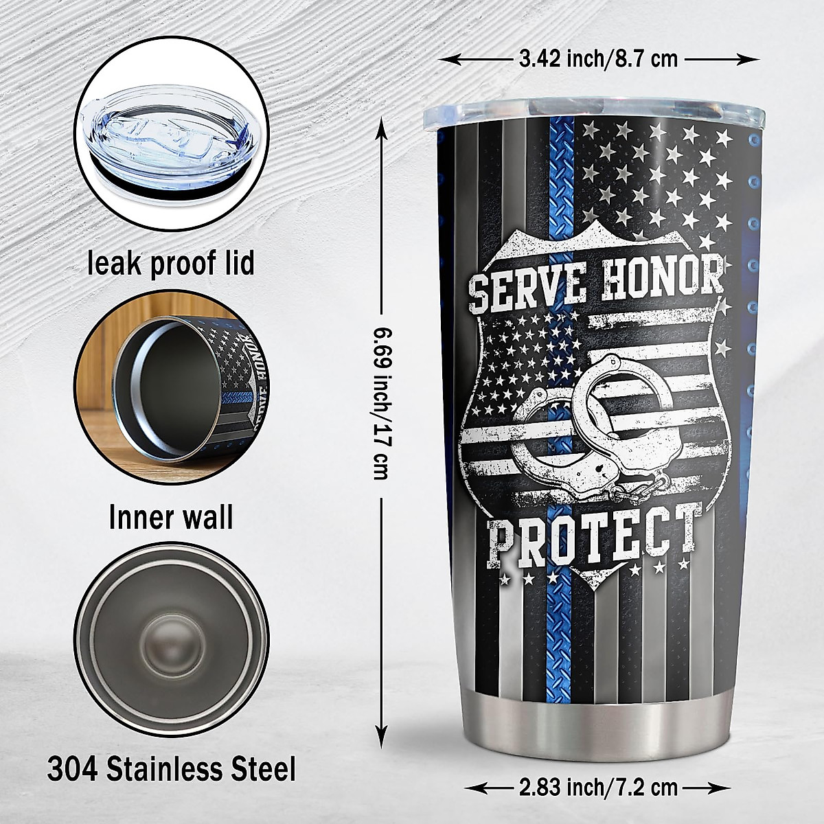 Qatdey Police Gifts, Police Officer Gifts, Police Academy Graduation Gifts, Gifts for Police Officer, Police Retirement/Appreciation Gifts, Law Enforcement Gifts for Policeman/Cops Tumbler 20oz 1PC