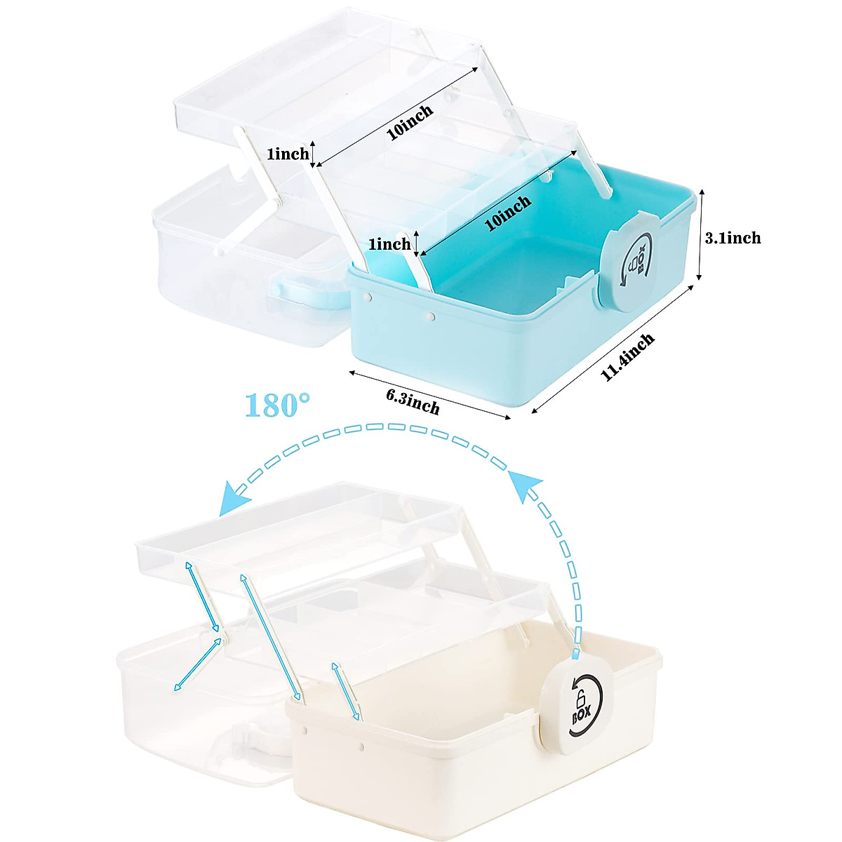 PENGKE Medicine Box with Portable Handle,First Aid Box Medication Storage Box for Family Use,3Layers Emergency Medicine Kit Box Organizer for Family,Office and Travel(White)