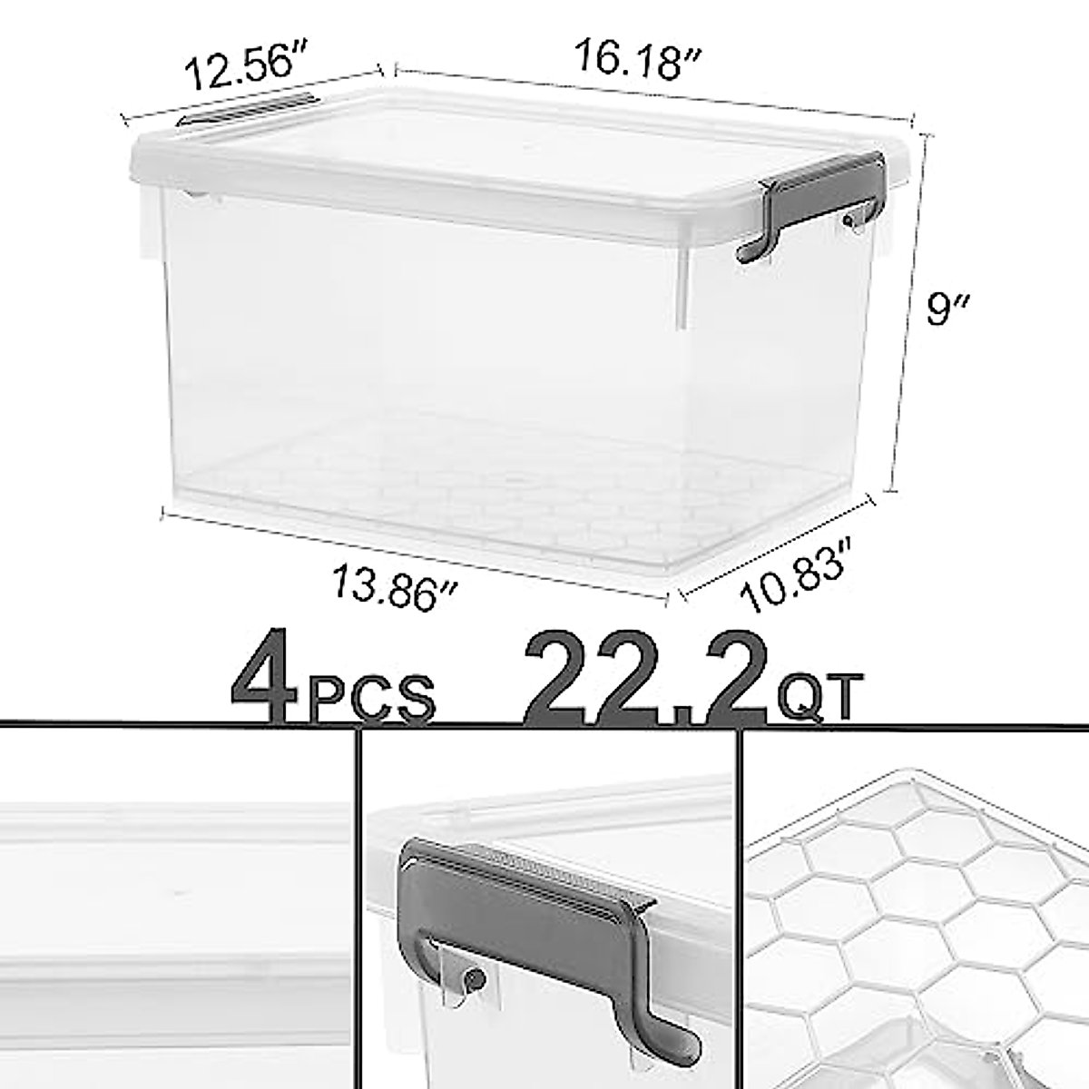 Citylife 22.2 Qt. Plastic Storage Bins with Lids Large Stackable Storage Containers for Organizing Clear Durable Storage Box, 4 Packs