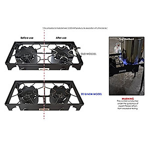 COOKAMP High Pressure Double Propane Burner Outdoor Camping Stove with 0-20 PSI Adjustable Regulator and Steel Braided Hose SA2500