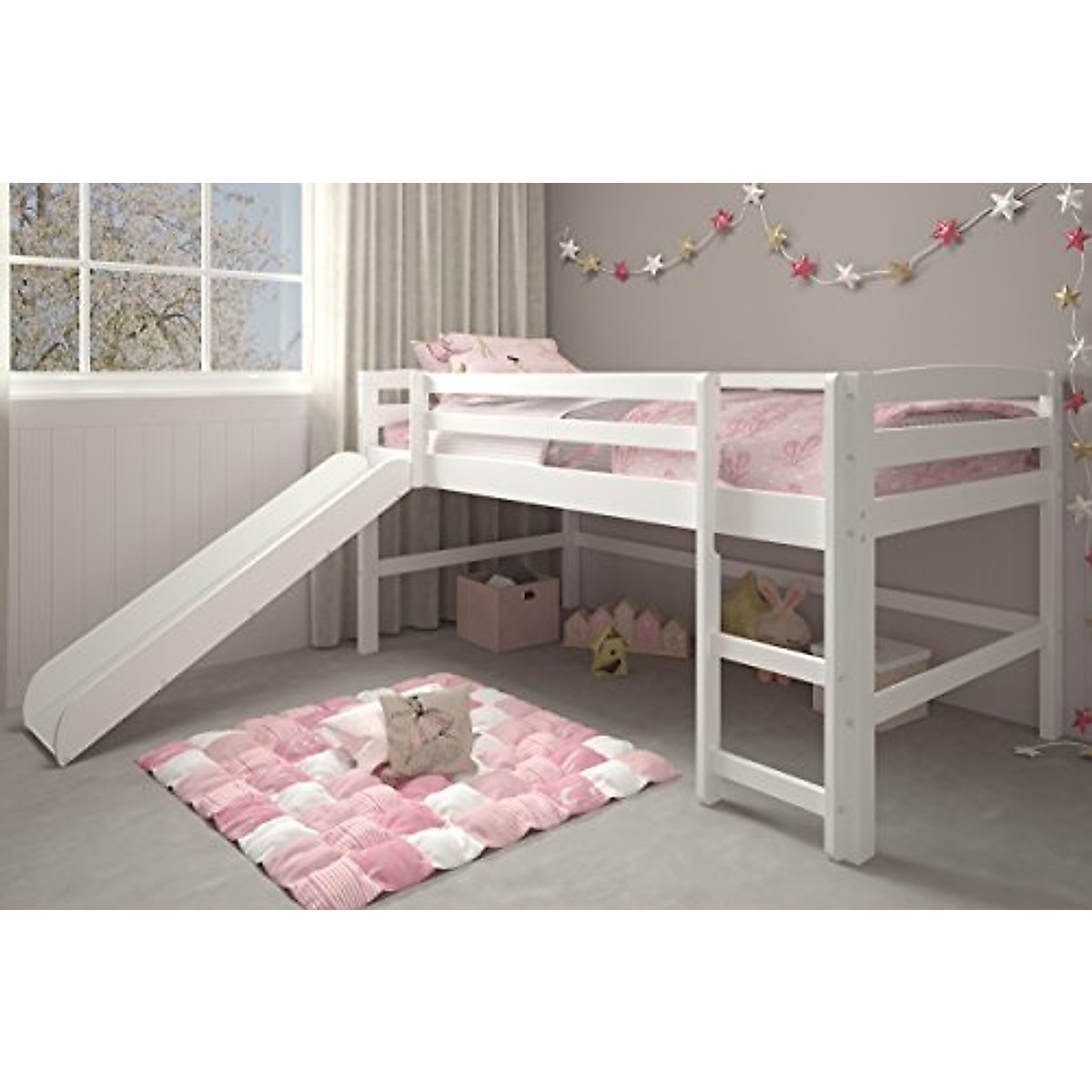 Woodcrest Mini Slide Loft Bed, Twin, White