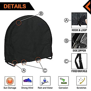 Firewood Log Rack Cover, Outdoor Waterproof Log Hoop Cover, Windproof Dry Wood Pile Holder Storage Tarp Cover Heavy Duty UV Resistant Sun Snow Rain Durable PVC Backing Protector fit 4 Seasons Black