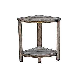 Unknown1 Oasis 2-Tier Teak Corner Shower Shelf in New Gray Finish Grey Modern Contemporary Nautical Coastal Single Piece, Medium