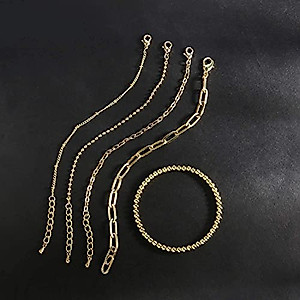 CONRAN KREMIX Gold Chain Bracelet Sets for Women Girls 14K Gold Plated Dainty Link Paperclip Bracelets Stake Adjustable Layered Gold Bracelet for Women Trendy Gold Jewelry For Women