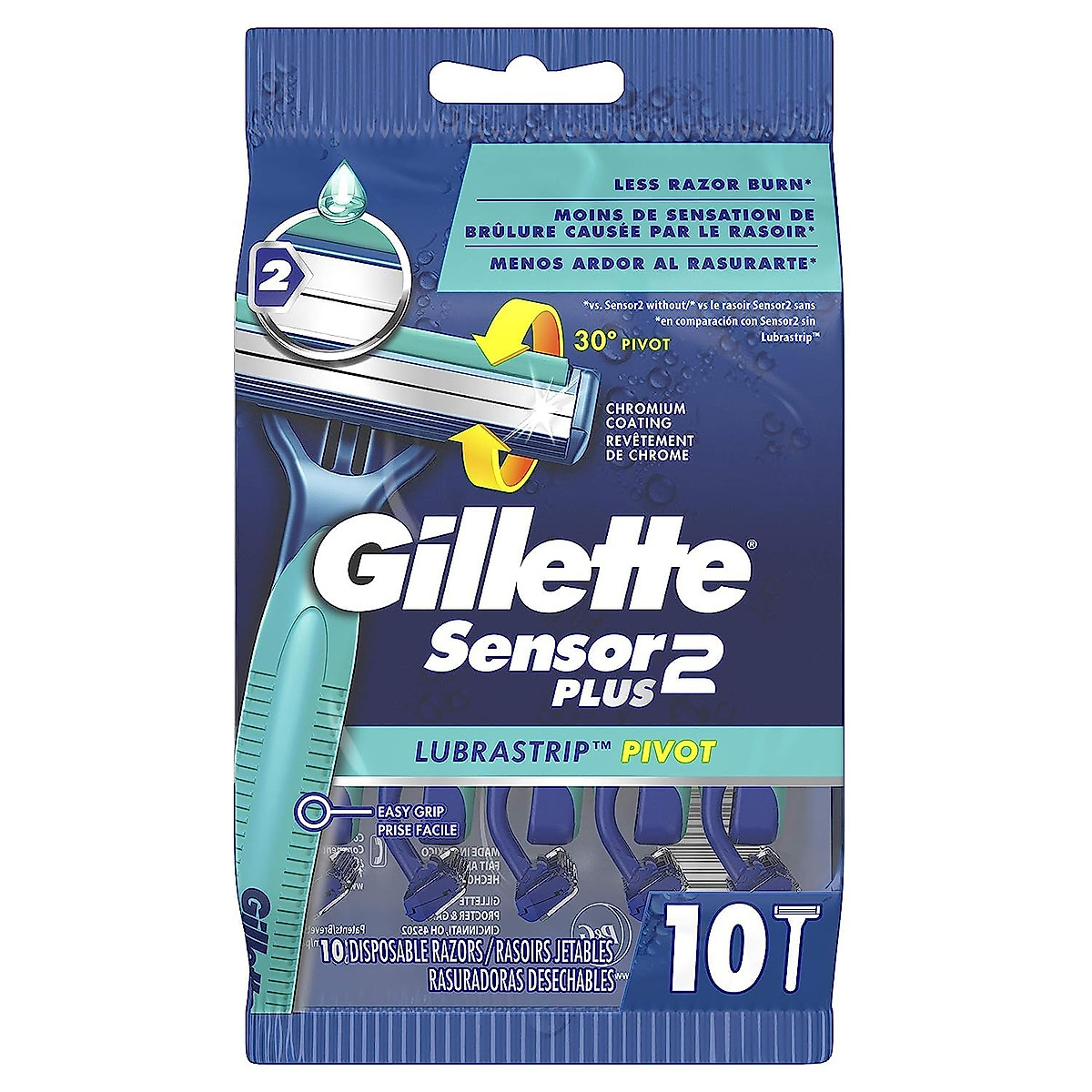 Gillette Sensor2 Plus Pivoting Head Men's Disposable Razors, 10 Count