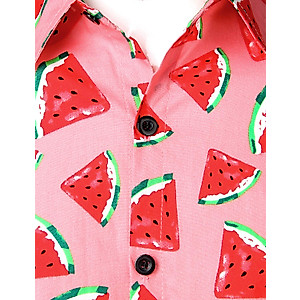 JOGAL Men's Cotton Button Down Short Sleeve Hawaiian Shirt Pink Red XX-Large