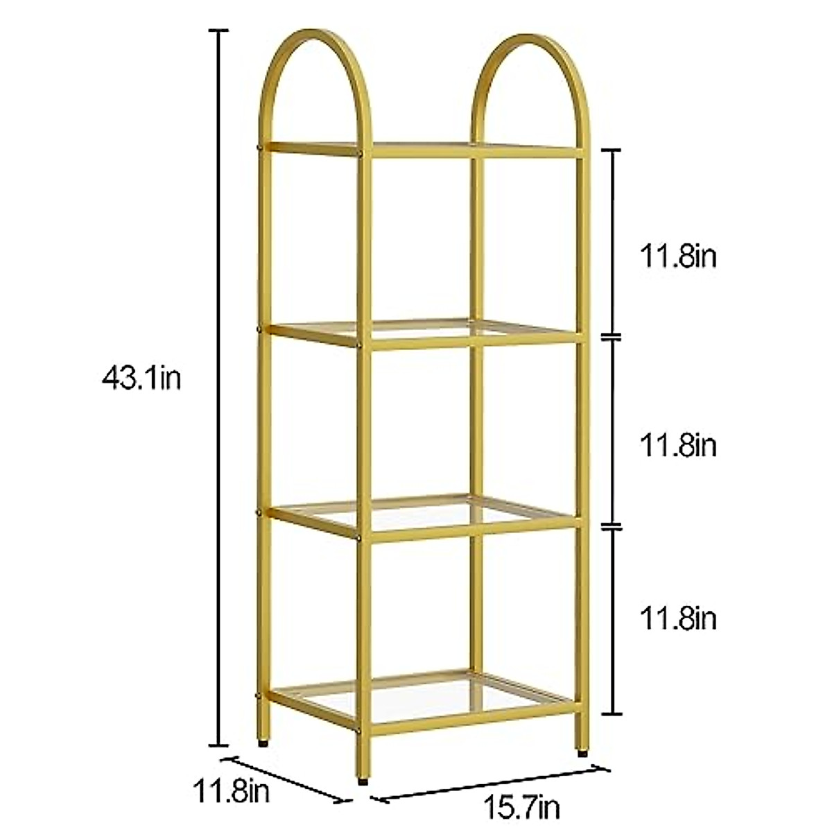 Arbuxzuy 4-Tier Bookcase ，Small Bookshelf ，Narrow Tempered Glass Bookshelves，Slim Shelving Unit for for Living Room, Bedroom, Home Office, Gold