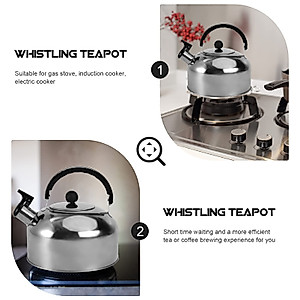 Housoutil 1PC Stainless Steel Whistling Tea Kettles, Silver Water Boil Kettle, 2L/1.81Quart Sounding Induction Cooker Flat Bottom Kettle for Coffee, Tea, Milk (Electric Applicable)