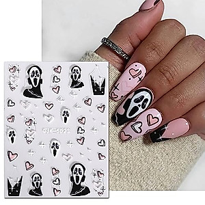 JMEOWIO 3D Embossed Halloween Nail Art Stickers Decals Self-Adhesive Pegatinas Uñas Pink 5D Skull Cute Ghost Spider Web Spook Nail Supplies Nail Art Design Decoration Accessories 4 Sheets