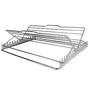 Worparsen Kitchen Chicken Roasting Rack Foldable Roasting Rack Stainless Steel Adjustable Chicken Roasting Rack Foldable V-Shaped Stand for Turkey Chicken Silver