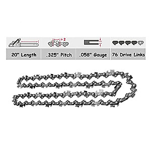 Zllparts 2-Packs 20 Inch Saw Chain 76 Drive Links 0.325'' Pitch 0.058'' Gauge Fits Carton Origen Steele, Replaces Blue Max 20 Inch Chainsaw Chain 53543 52209 8901 8902 53543 52209