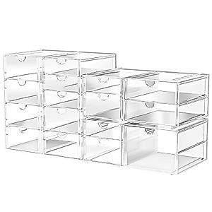 Makeup Organizer Storage With 16 Drawers, 4 Pcs Desktop Office Supplies, Desk Organizers, Clear Desk Accessories, Dustproof Drawer Organizer and Storage for Make Up, Jewelry, Pen, Desktop Stationary