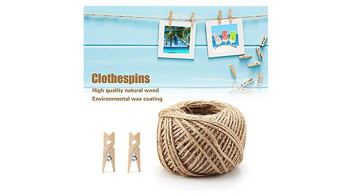 250pcs Mini Wooden Clips with Twine - Craft Decor Essentials