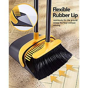 Broom and Dustpan Set, Broom and Dustpan, Broom and Dustpan Set for Home, Stand Up Dustpan Combo Set for Office Home Kitchen Lobby Floor Use (Yellow)