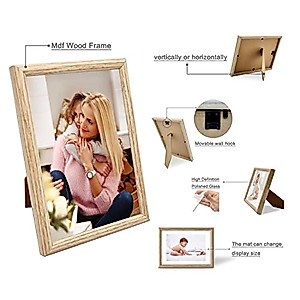 Alkerman 5x7 Picture Frame,Display Pictures 4x6 with Mat or 5x7 Without Mat, Natural Wood with High Definition Glass for Table Top Display and Wall Mounting Photo Frame