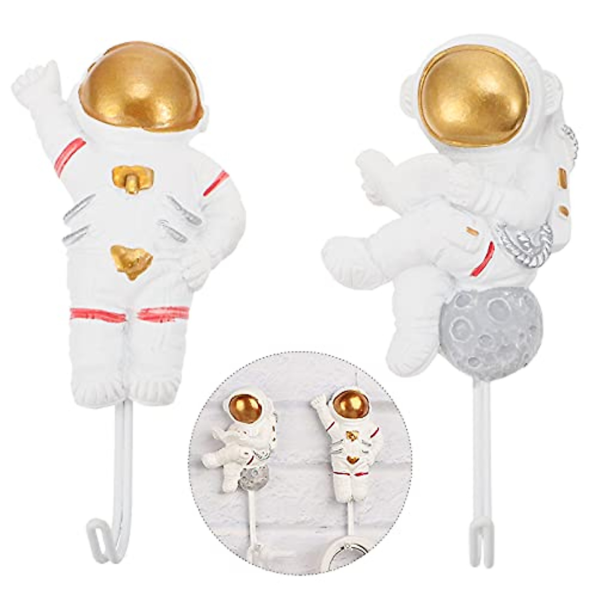 IMIKEYA 2Pcs Wall Hooks Self Adhesive Astronaut Shape Entryway Coat Hook Clothes Hanger for Bedroom Mudroom Bathroom Kitchen Jackets Hats Robes Towels