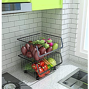 PEPDRO 2 Tier Vegetable Fruit Rack Kitchen Table Board Storage Basket Multifunctional Storage Rack Shelf