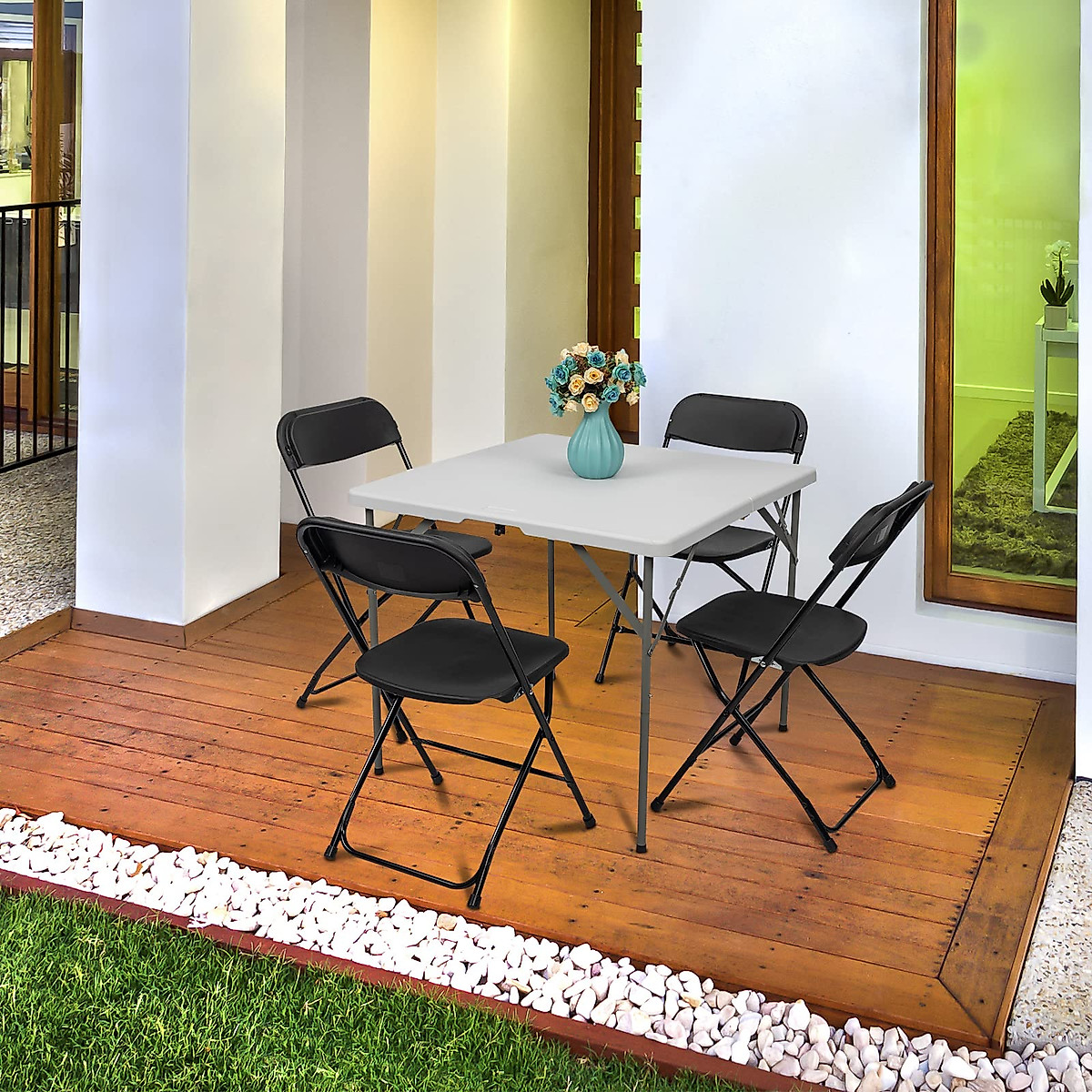 Imseigo 10 Pack Black Plastic Folding Chair, Indoor Outdoor Portable Stackable Commercial Seat with Steel Frame,350lb. Capacity for Events Office Wedding Party Picnic Kitchen Dining (10 Pack, Black)