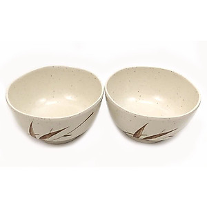 JapanBargain 2403, Set of 2 Japanese Style Soup Bowl Miso Soup Bowl Rice Bowl Snack Bowl Dessert Bowl Appetizer Bowl Salad Bowl, Beige Reed, 10 oz