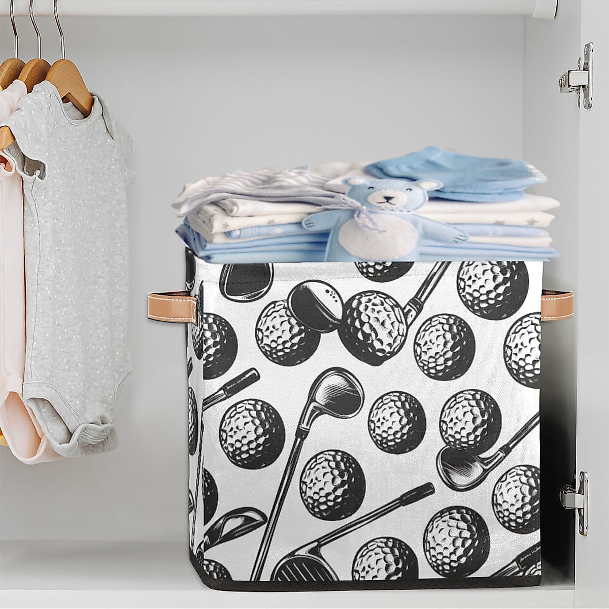 Tablerazzi Golf Ball Golf Sports Game Cube Storage Bin, 13 Inch Collapsible Fabric Storage Cube Bin, Foldable Cube Baskets for Shelf, Closet, Organizer