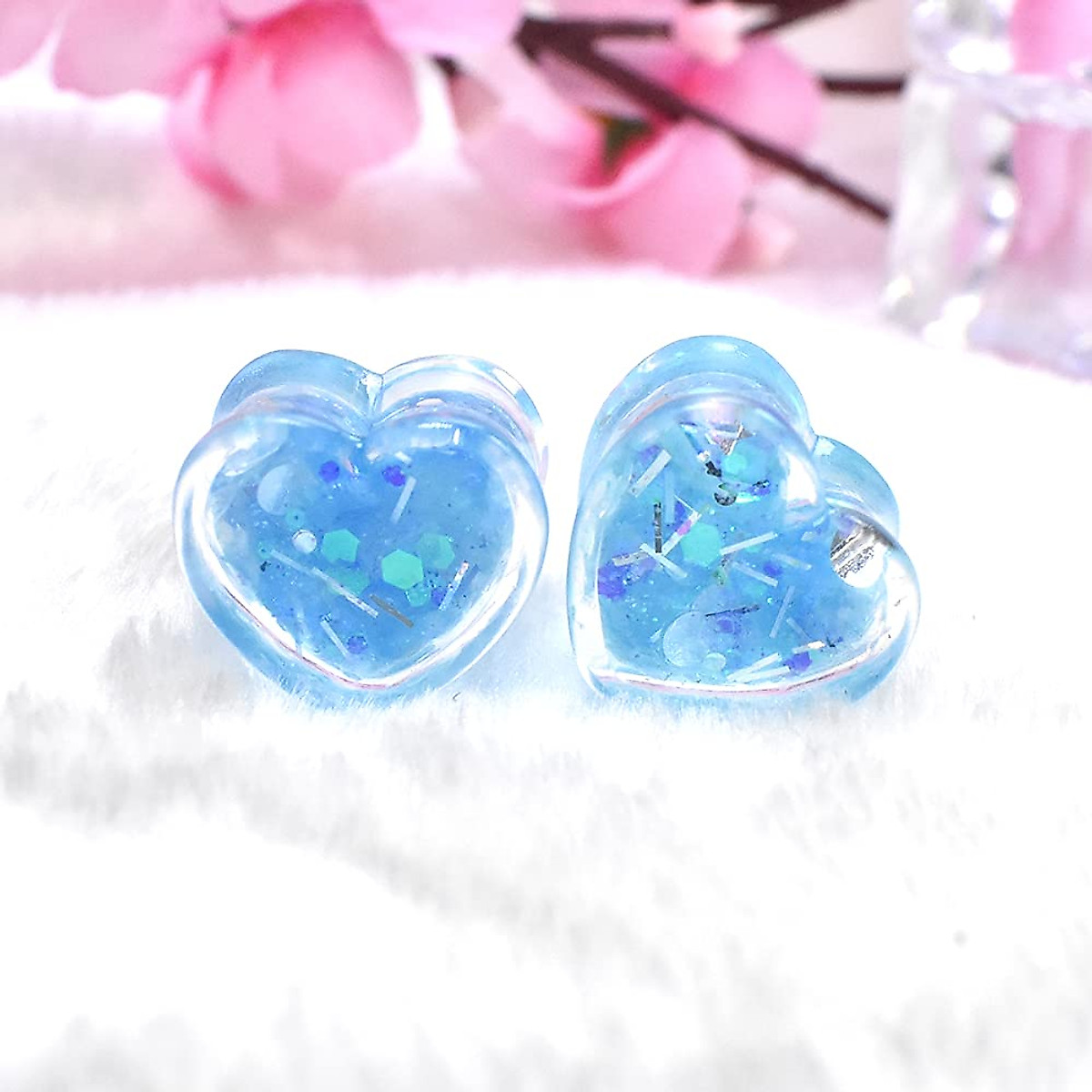 Jboyanpei 6Pcs/3pair Shineing Paillette Heart-shaped Ear Gauges Tunnels and Plug Acrylic Ear Expander Studs Stretching Size 22mm